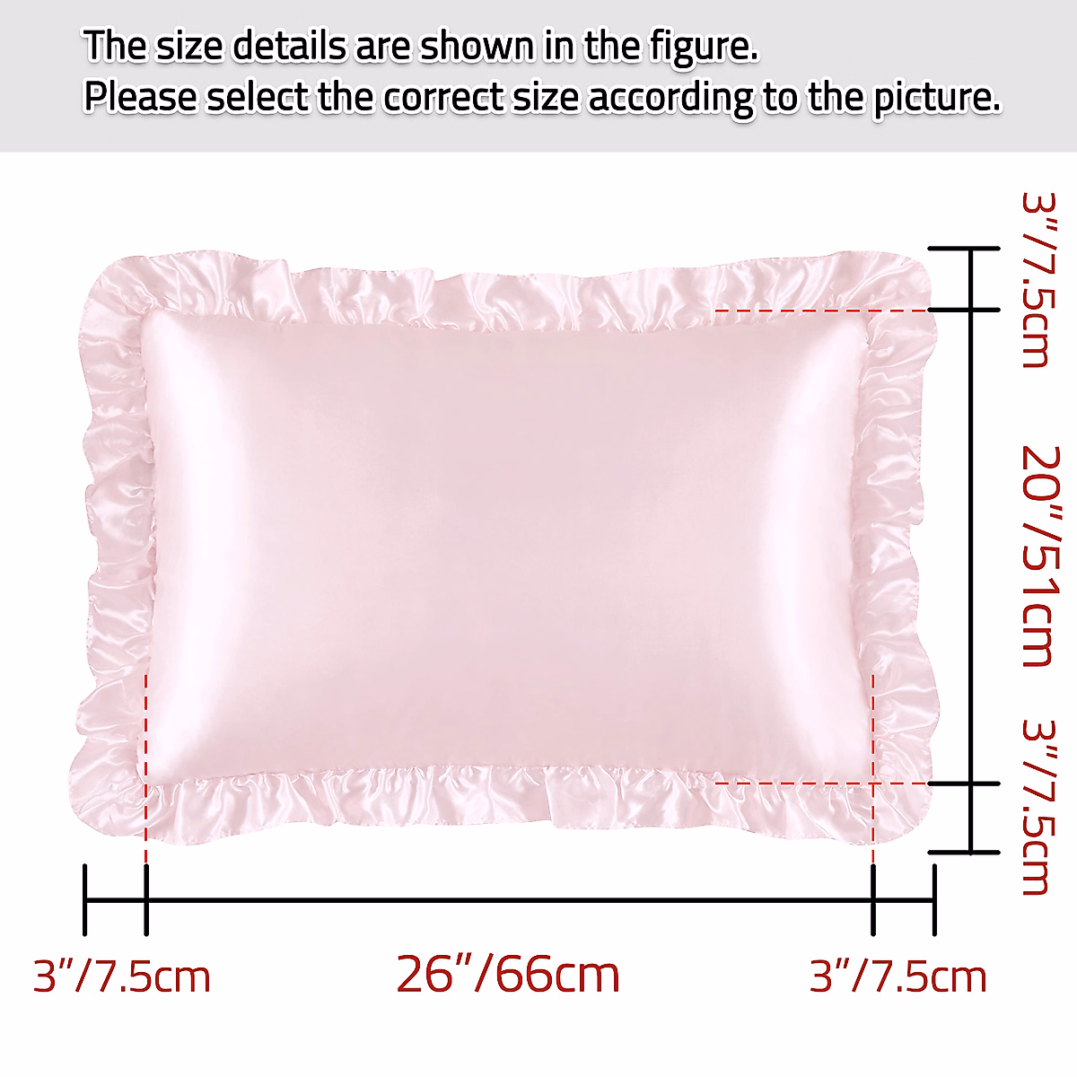 HommxJF Silky Pink Satin Ruffled Pillow Cases for Hair and Skin,Blush Pink Silk Pillowcases Standard Set of 2 with Envelope Closure Princess Room Decoration