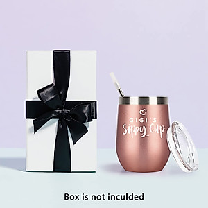 GINGPROUS Grandma Gift-Gigi's Sippy Cup Wine Tumbler with Lid and Straw, Gifts for Grandma Gigi Grandmother Mother's Day Birthday Christmas, Insulated Stainless Steel Wine Tumbler (12Oz, Rose Gold)