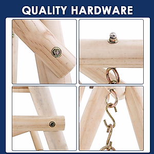 67 Inch Log Swing Stand Porch Swing Set Wood Bench Swing Stand A-Frame Patio Furniture Swing Chair Outdoor Rustic Curved Garden Swing Yard Play