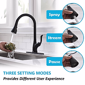 Matte Black Kitchen Faucet Pull Down Sprayer and Soap Dispenser - Single Handle Commercial High Arc One Hole Pull Out Spray Head Kitchen Sink Faucets with Deck Plate, APPASO