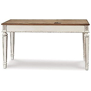 Signature Design by Ashley Realyn Farmhouse 60" Home Office Desk with USB Charging, Chipped White