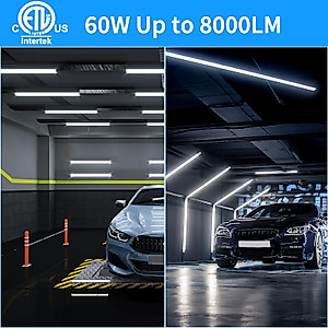 (Pack of 4) Linkable LED Utility Shop Lights for Garage, 6FT, 60W, LED Tube Ceiling Light T8 Integrated Single Fixture, 6000K, Daylight 8000lm V Shape, Basement, Offices, Clear Lens, Plug and Play