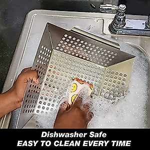 Large Vegetable Grill Basket Heavy Duty BBQ Grilling Accessories Nonstick Stainless Steel Cooking Baskets Veggie and Meat Best BBQ Utensil Set work on all Outdoor Barbecue & Smoker weber Grill Gift