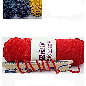 Truevalue 4 Skeins Chenille Yarn,Hand Knitting Glossy Chenille Velvet Blanket Yarn for Crochet Weaving DIY Craft Total 400g (Deep Purple)