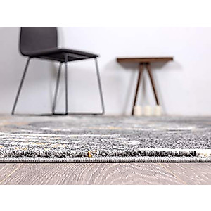 Abani Laguna Collection Grey, Yellow & Beige Contemporary Tree Ring Area Rug - 5'3" X 7'6" Modern Wood Style Accent Rug Rugs