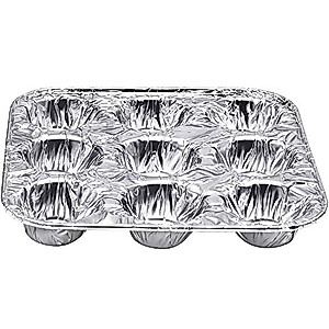 9-Cavity Mini Cupcake and Muffin Pans | Disposable Aluminium Baking Pans | Use for Baking Mini Muffin, Cupcake, Cake | For Weddings, Parties, Birthdays, Gatherings (12 Pack)