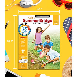 Summer Bridge Activities 3rd to 4th Grade Workbook, Math, Reading Comprehension, Writing, Science, Social Studies, Fitness Summer Learning Activities, 4th Grade Workbooks All Subjects With Flash Cards