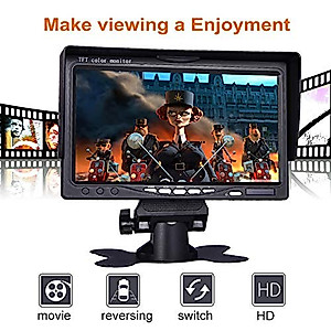 Vehicle On-Dash Backup Monitor, 7" Digital HD Car TFT LCD Color Screen Display with 2 Video Input for Rear View Camera(800x 480)