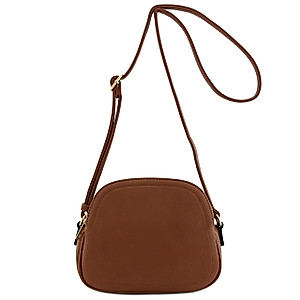 ALYSSA Double Zip Half Moon Crossbody Bag (Brown)