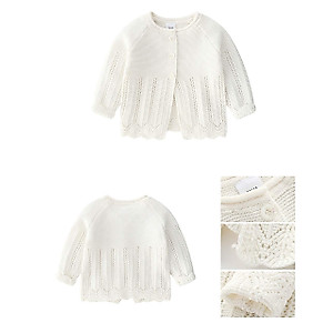 Feidoog Knitted Baby Girls Cardigan Sweater Toddler Knit Button up Cardigan Sweater Outwear,Off-White,2-3T