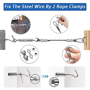 String Light Hanging Kit with 400FT Vinyl Coated 304 Stainless Steel Wire Rope, Globe String Light Suspension Kit, Outdoor Light Guide Wire Kit Included Turnbuckles, Enough Accessories, Use Manual