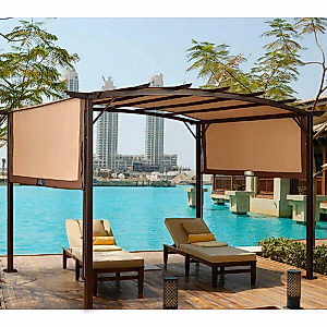 CJ Online Shop 12' x 9' Pergola Kit Metal Frame Gazebo & Canopy Cover Patio Furniture Shelter Indoor Outdoor Home Garden Modern Sun-Proof Fireproof Polyester Water Resistant