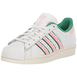 adidas Women's Superstar Sneaker, White/Clear Pink/Semi Court Green, 9.5 Narrow