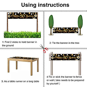 Mocossmy Happy 50th Birthday Banner,6x1.3 Ft Large Black Gold Glitter Happy Birthday Sign Photography Background Backdrop for Women Men Gifts Indoor Outdoor Birthday Anniversary Party Supplies Decoration