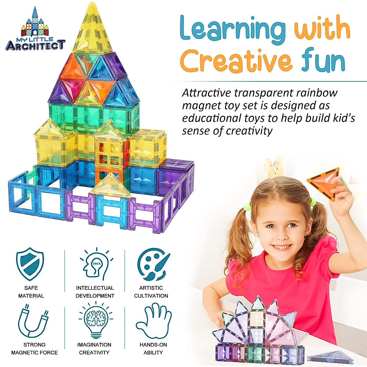 Magnetic Tiles with star shape for Kids, Educational 3D Magnet Building Blocks Set, STEM Preschool Toys for Children Creative Toy Magnets in Various Tile Shapes, Inspirational Learning Best Gift 3-8