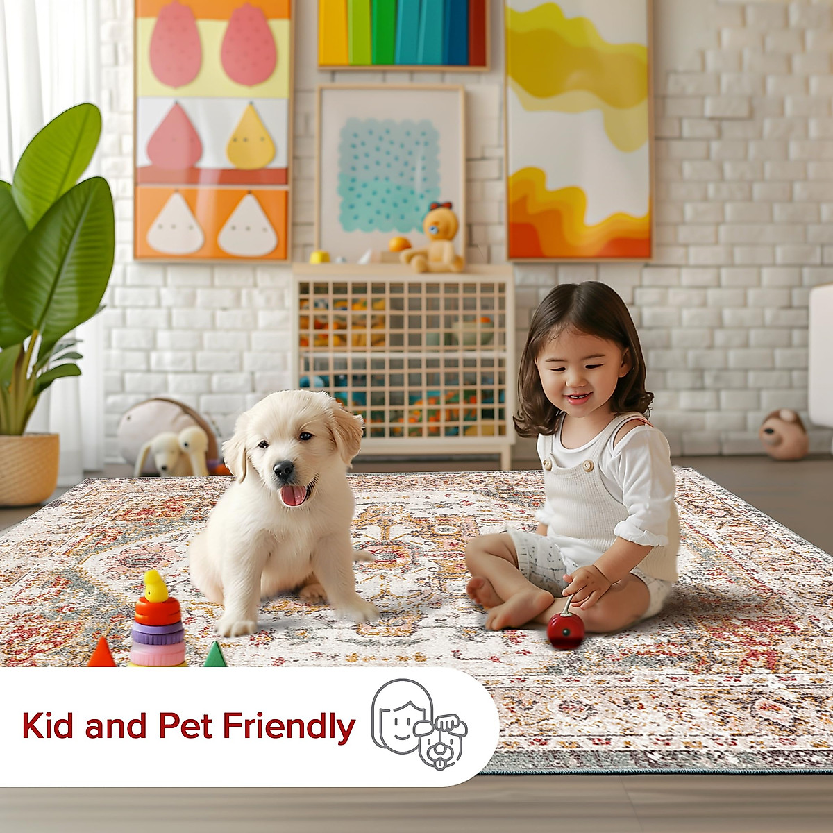 nuLOOM Performance Oriental Style Area Rug, Vintage Design, Durable, Easy to Clean, Justine Beige, 3' x 12'