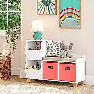 RiverRidge Kids Catch-All Toy Storage Organizer Bench with Cubbies & Toy Bins for Playroom Storage - Cubby Storage Organizer