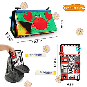 beetoy Tummy Time Baby Mirror Toys Newborn Infant Sensory Toys with Crinkle Cloth Book & Teethers, High Contrast Developmental Baby Mirror Crawling Toys 0 3 6 12 Months