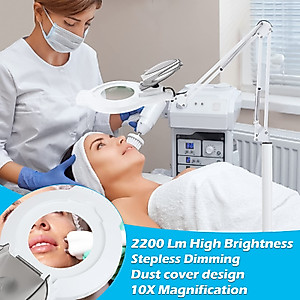 KIRKAS 5X Magniyfing Floor Lamp with 4 Wheel Rolling Base 2,200 Lumens Super Bright Glass Lens LED Magnifier, Adjustable Stand & Swivel Arm Floor Lamp for Estheticians, Reading, Crafts, Tasks- White