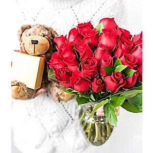 DELIVERY BY FRIDAY, 8/2 GUARANTEED IF ORDER PLACED BY 8/1 BEFORE 2PM EST From You Flowers - Two Dozen Long Stemmed Red Roses with Chocolates & Bear with Glass Vase (Fresh Flowers) Birthday,