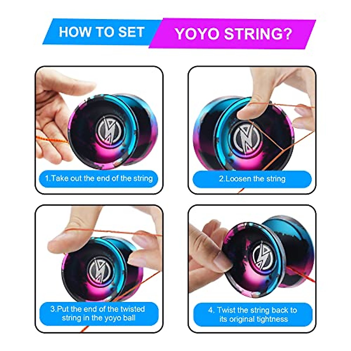 Responsive Yoyos Beginners Auto Return Yo Yo, Professional Alloy Aluminum Yoyo Ball Unresponsive Bearing for Beginner and Intermediate Yoyo Players for String Tricks, Glove and 5 Strings，SR-Y10