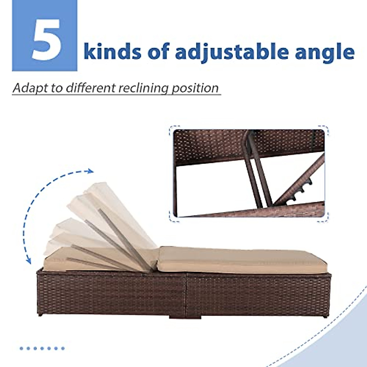 JOIVI Outdoor Chaise Lounge Chair, 3 Piece Patio Pool Lounge Chairs with Coffee Table & Covers for Outside, Rattan Reclining Chaise Lounger with Adjustable Backrest and Removable Beige Cushion