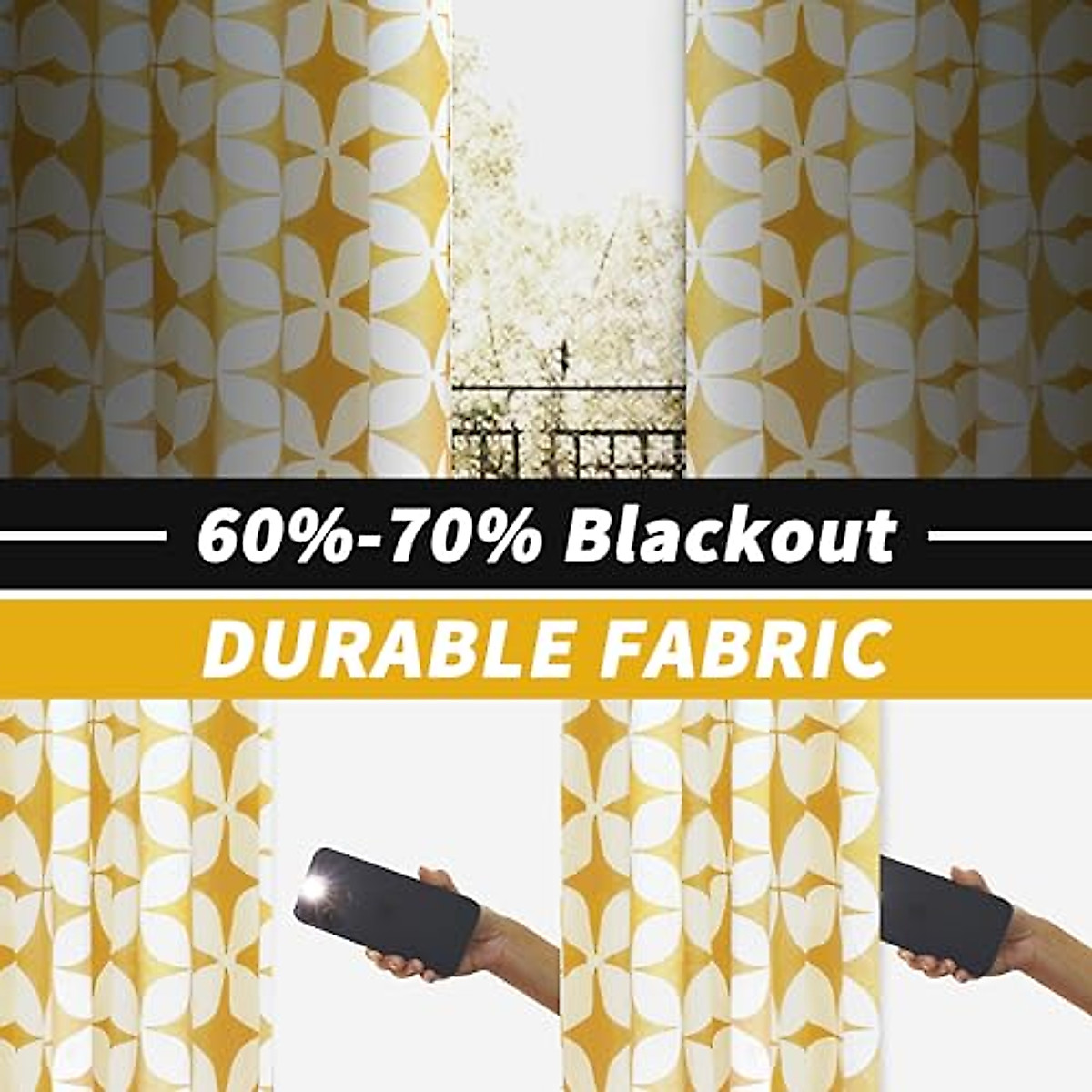 DriftAway Amelia Thermal Blackout Room Darkening Grommet Window Curtains Retro Geo Pattern Round Circle Star Print Set of 2 Panels Each 52 Inch by 84 Inch Yellow