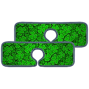 Kitchen Faucet Mats 2 Pieces Happy St Patrick's Lucky Shamrock Faucet Sink Splash Guard Bathroom Counter and RV,Absorbent Faucet Counter Sink Water Stains Preventer
