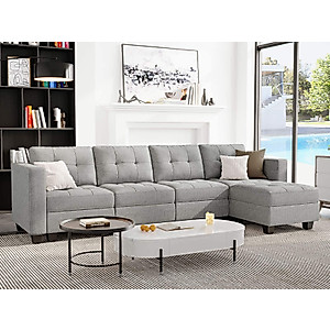 Belffin Light Grey L Shape 5-Seat Modular Sectional Sofa with Storage, Reversible Chaise, Adjustable Backrest, Cotton & Polyester