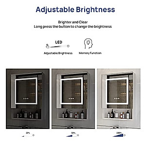 LALAHOO 28" X 20" Medicine Cabinet for Bathroom with Mirror,Lighted Medicine Cabinet with Automatic LED Lights, Wall Mounted Bathroom Cabinet with Storage,Dimmable Light,Anti-Fog