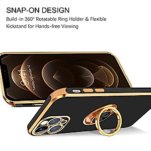 BENTOBEN Case for iPhone 12 Pro Max, iPhone 12 Pro Max Case with Ring Holder Rotation Kickstand Flexible TPU Bumper Shockproof Protective Women Girl Men Boy Phone Cover for iPhone 12 Pro Max, Black