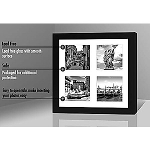Americanflat 10x10 Collage Picture Frame in Black - Displays Four 4x4 Frame Openings - Engineered Wood Square Picture Frame with Shatter Resistant Glass, and Includes Hanging Hardware for Wall, 4 Count (Pack of 1)