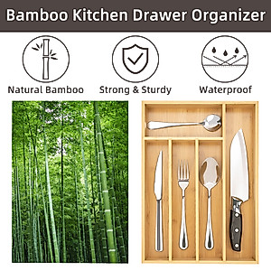 Conflech Silverware Organizer Bamboo Kitchen Drawer Organizer Utensil Organizer Silverware Holder Cutlery Organizer in Drawer Flatware Organizer Tray