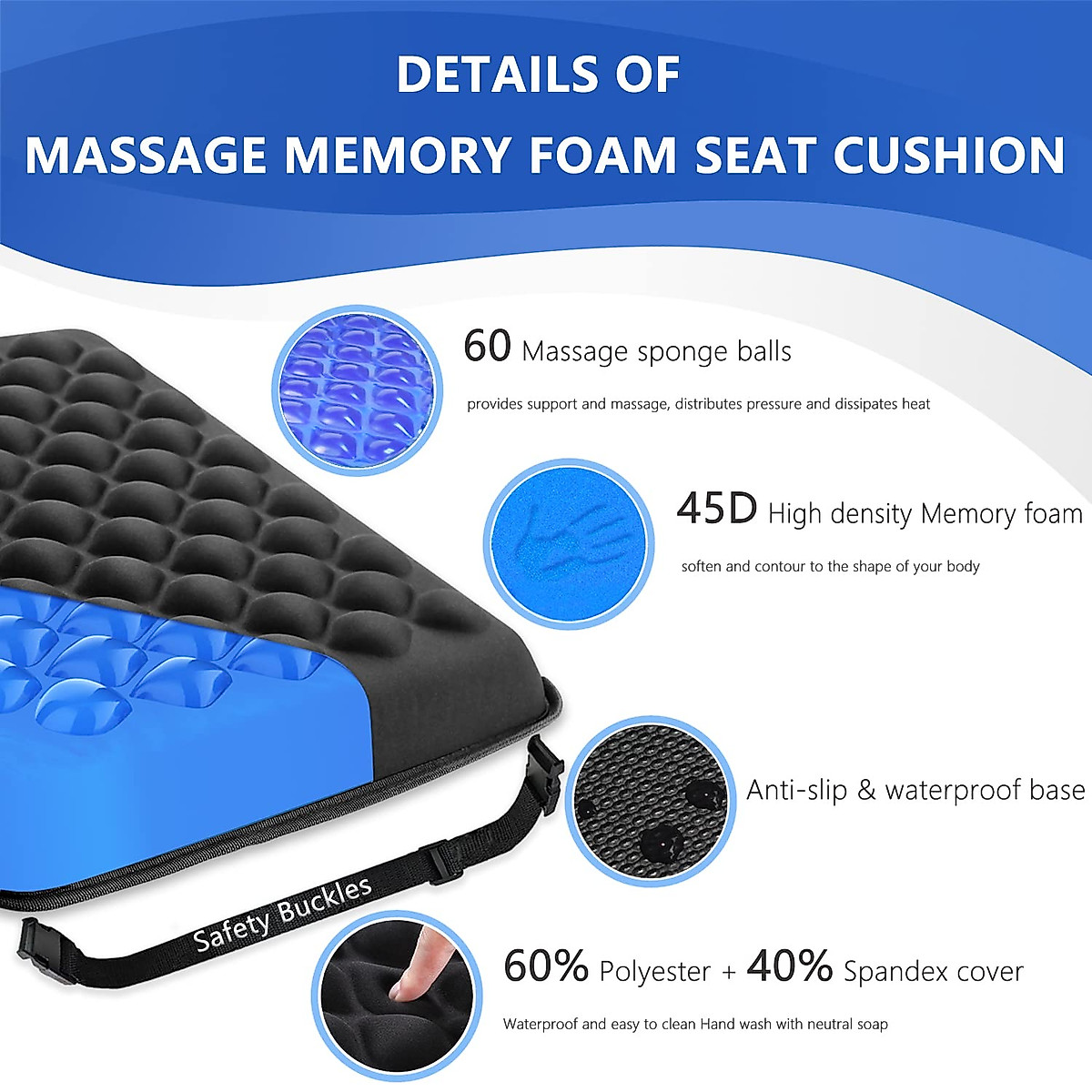 HANCHUAN Seat Cushions Office Chair Cushion Pads 18.5"x 16.6" Memory Foam Chair Pillows, Thick Cushion Pad Assistants Lifting for Trucks, Cars, Mobility Scooter, Wheelchairs, Dining Chairs, Sofa