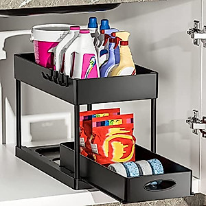 QANYEGN Under Sink Organizers, Large hatacity Slide Out Storage Baskets, PP Material Baskets for Bathrooms, Kitchens, Closets.(Black)