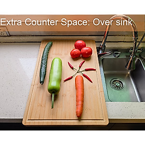 XXXL Extra Large Bamboo Cutting Board 24x16 Inches Largest Stove Top Wood Carving Board for Turkey BBQ Meat Vegetable with Juice Groove Over Sink