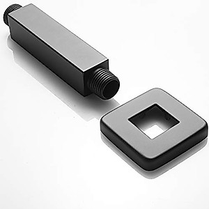 KATAIS Matte Black Shower Arm with Flange, Square - Stainless Steel Ceiling Mounted Extension Pipe for Rainfall Shower Head, 4 inch