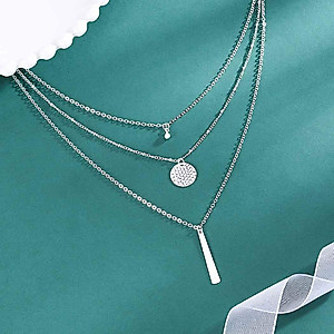 Yalice Multi-Layered Disc Necklace Chain Bar Drop Pendant Necklaces Coin Jewelry for Women (Silver)