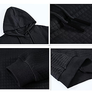 YuKaiChen Men's Hoodies Pullover Casual Plaid Jacquard Kangaroo Pockets Drawstring Long Sleeve Hooded Sweatshirts Black M