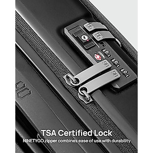 NINETYGO Carry on Luggage 22 X 14 X 9 Airline Approved, 20 Inch Luggage with Front Compartment, Double Spinner Wheels, Hardsided PC, TSA Lock (Midnight Black, Seine)