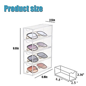 CLUQMEIK Acrylic Sunglasses Organizer with 4 Lid Drawer Organizer Rectang Supplies for Bathroom, Dorm, Desk, Countertop, Office (Transparent)