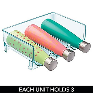 mDesign Stackable Plastic 3 Bottle Refrigerator Wine Rack - Kitchen Storage Organizer for Champagne, Wine or Water Bottles - Stacking Wine Organizer for Fridge - Ligne Collection - 4 Pack - Blue Tint