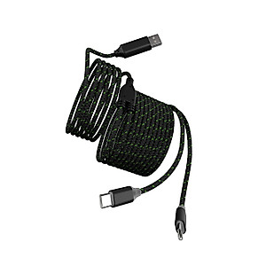 Foamy Lizard 10FT Split Controller Charger Cable for Xbox Series X/S, LED Fast Charging Braided Nylon Replacement Cord, Dual USB C for Elite 1/2, PlayStation 5, Accessories (A to C, Green LED)