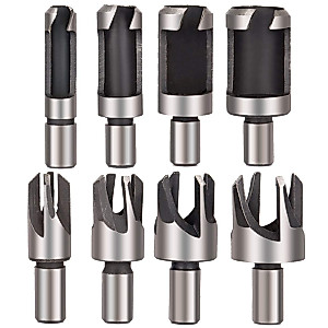 Szliyands 8pcs Wood Plug Cutter Drill Bit Set Straight and Tapered Taper 5/8" 1/2" 3/8" 1/4" Cutting Tool Cork Drill Bit Knife
