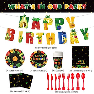 Zhehao 171 PCS Dancing Fruit Party Decorations Include Fruit Birthday Tableware Set Fruit Theme Banner Summer Fruit Party Tablecloths for Dancing Fruit 1st Birthday Baby Shower Party Supplies Decor