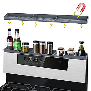 Silicone stove top shelf 30",JOOKKI magnetic over stove top shelf for kitchen stove,oven shelf for back with Zero Installation,over the stove spice rack With With partition and perimeter fence.(gray)