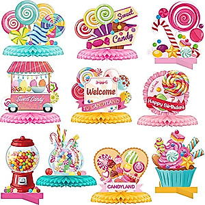 10 Pieces Candyland Party Decorations Candyland Table Centerpieces Candyland Table Decorations Candyland Honeycomb Centerpieces Candyland Decorations for Birthday Baby Shower Sweet Shop Party Supplies