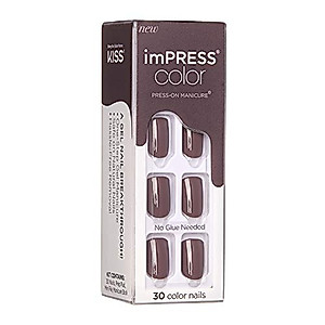 KISS imPRESS No Glue Mani Press On Nails, Color, 'Try Gray', Gray, Short Size, Squoval Shape, Includes 30 Nails, Prep Pad, Instructions Sheet, 1 Manicure Stick, 1 Mini File