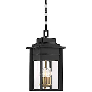 Bransford Farmhouse Industrial Outdoor Hanging Light Fixture Warm Brass Black 17 1/2" Clear Glass for Exterior House Porch Patio Outside Deck Garage Yard Garden Driveway Home - Franklin Iron Works