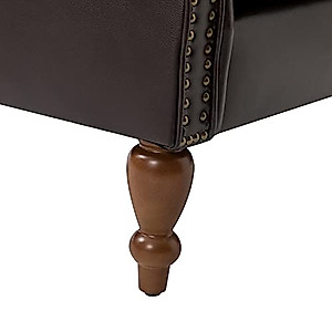 Leather Armchair Accent Chair with Nail Trim and Button Tufted Cozy Sofa Chair with Wood Legs, Tufted Club Chair for Living Room Bedroom Office (Brown)
